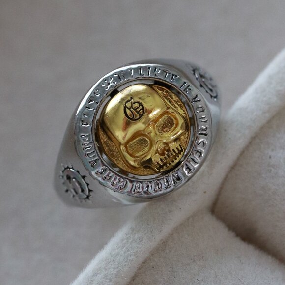 Accessories | Skr 2tone Silvergold Plated Skull Retro Style Fashion ...